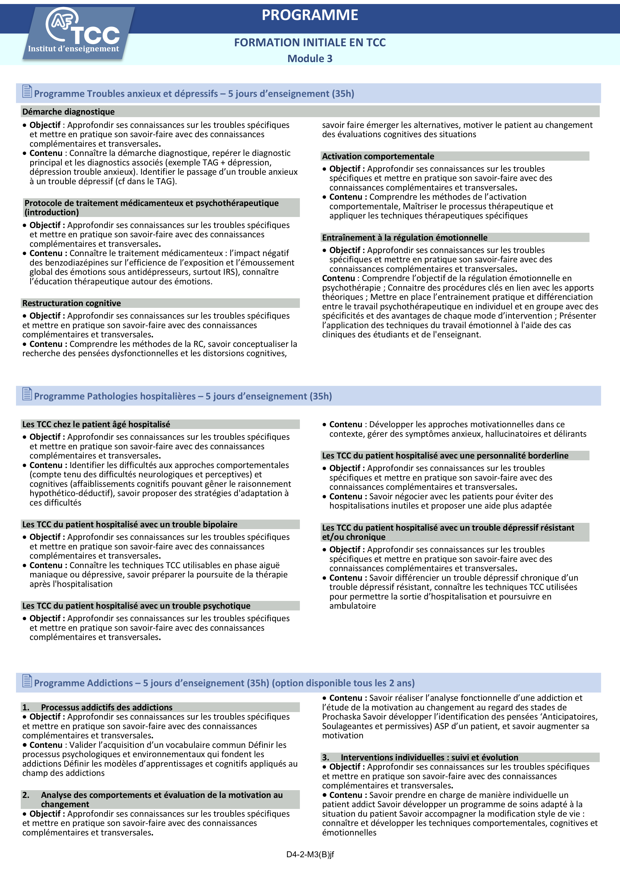 Présentation de la formation - Module 3 | AFTCC